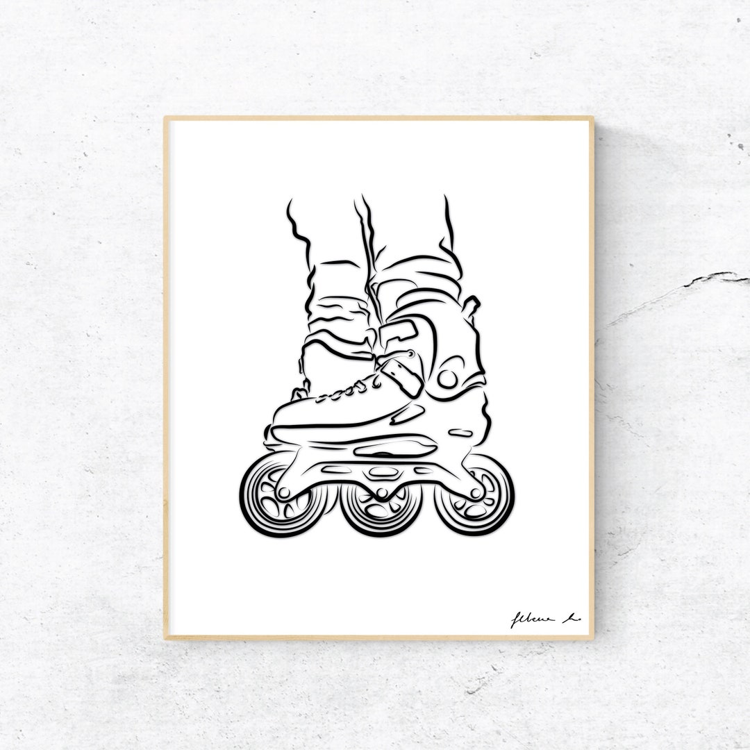Rollerblade Line Art, Roller Blades Art Print, Roller Bladder Line ...