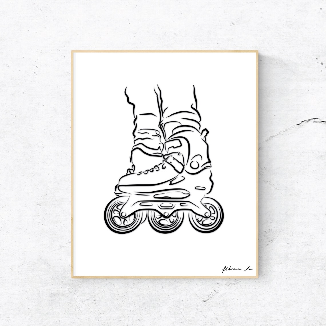 Rollerblade Line Art, Roller Blades Art Print, Roller Bladder Line ...