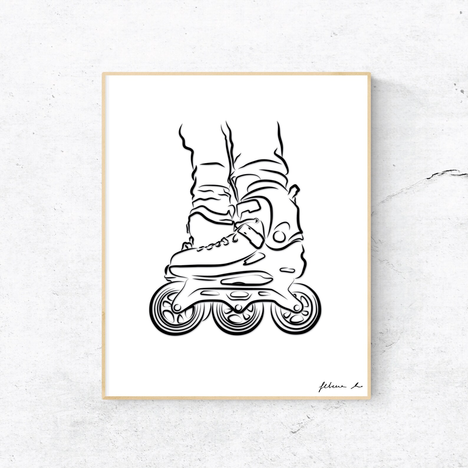Rollerblade Line Art, Roller Blades Art Print, Roller Bladder Line ...