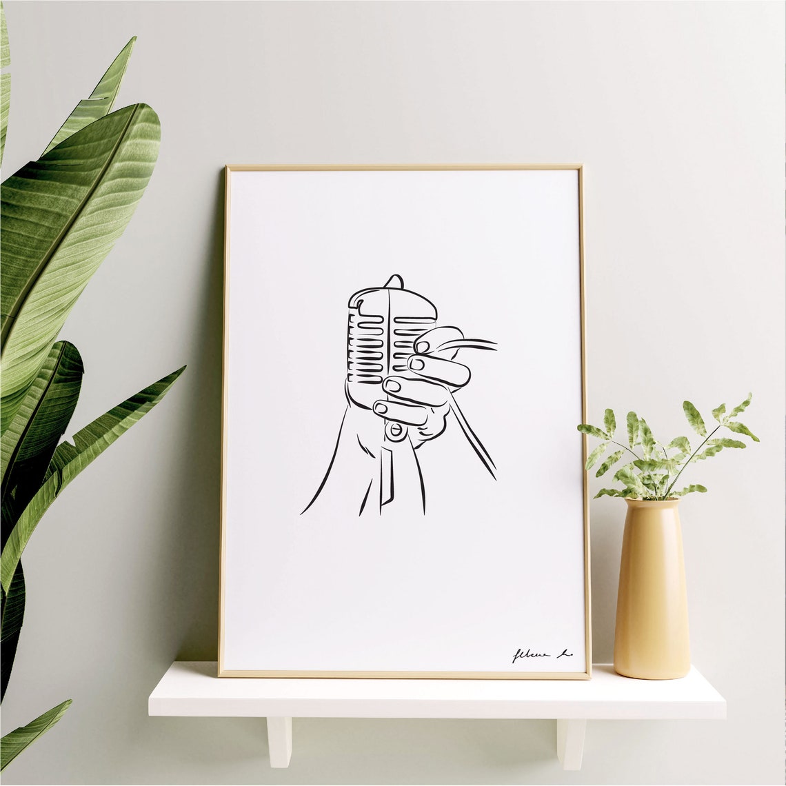 Microphone Line Art, Minimalist Music Poster, Microphone Art Print ...