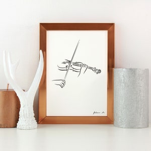 Violin Line Art Drawing, Violinist Wall Print, Playing Violin Print ...