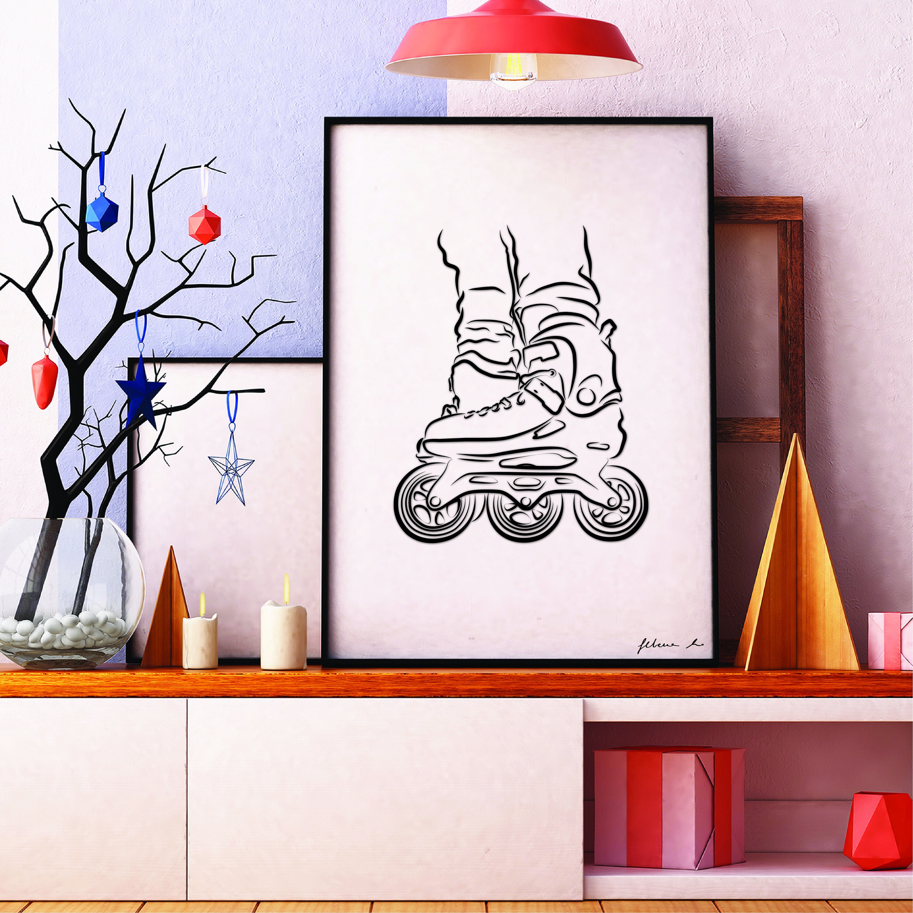 Rollerblade Line Art, Roller Blades Art Print, Roller Bladder Line ...