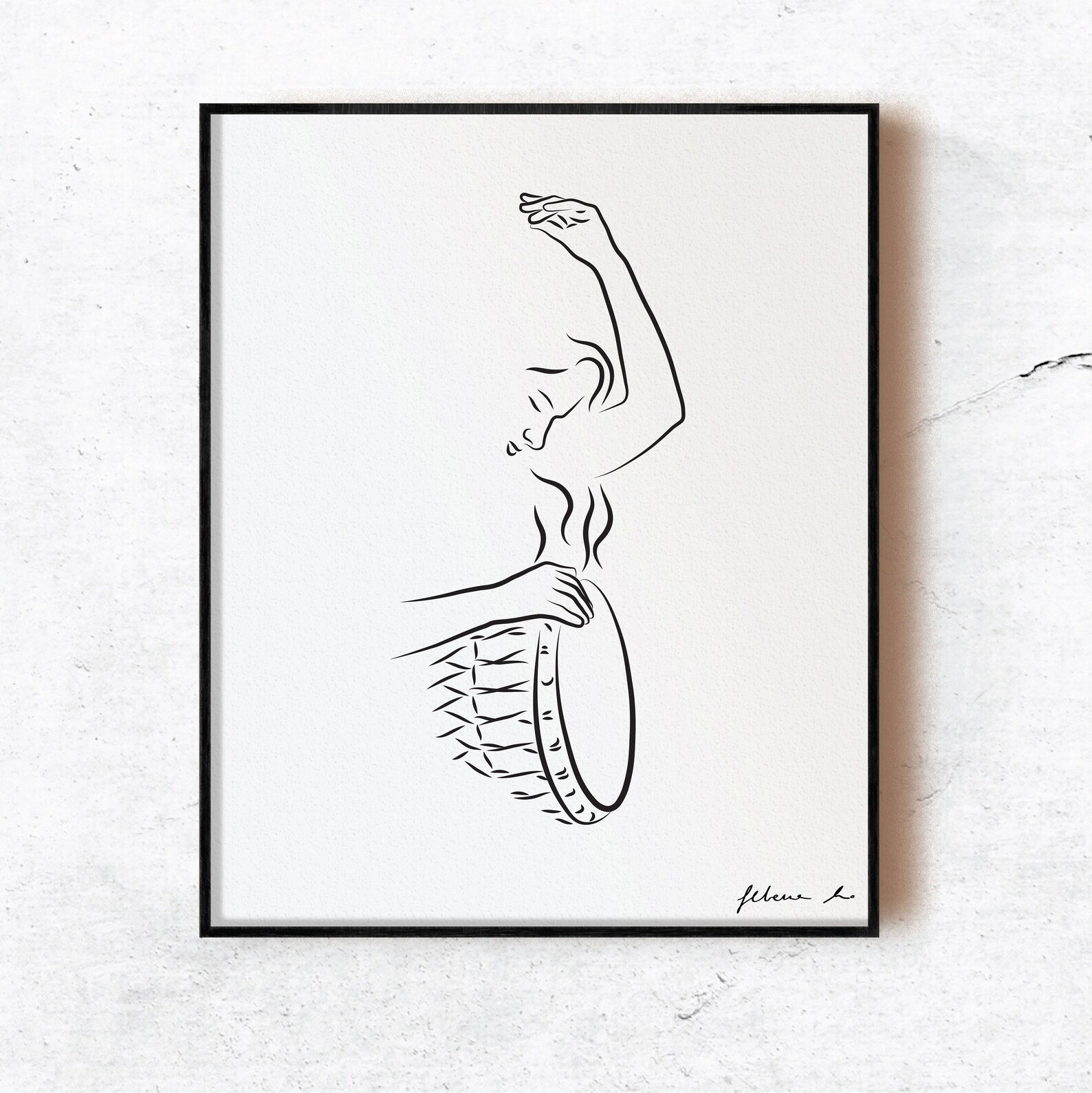 Percussion Drums Line Art, Music Lover Printable Poster, Woman Drummer ...