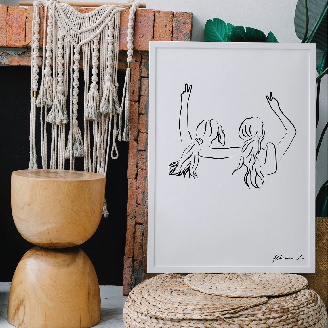 Best Friends Hug, Girl Line Art, Friendship Drawing, Gift for Friend ...