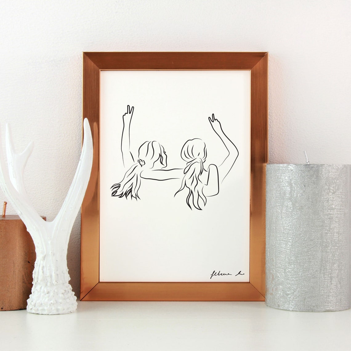 Best Friends Hug, Girl Line Art, Friendship Drawing, Gift for Friend ...