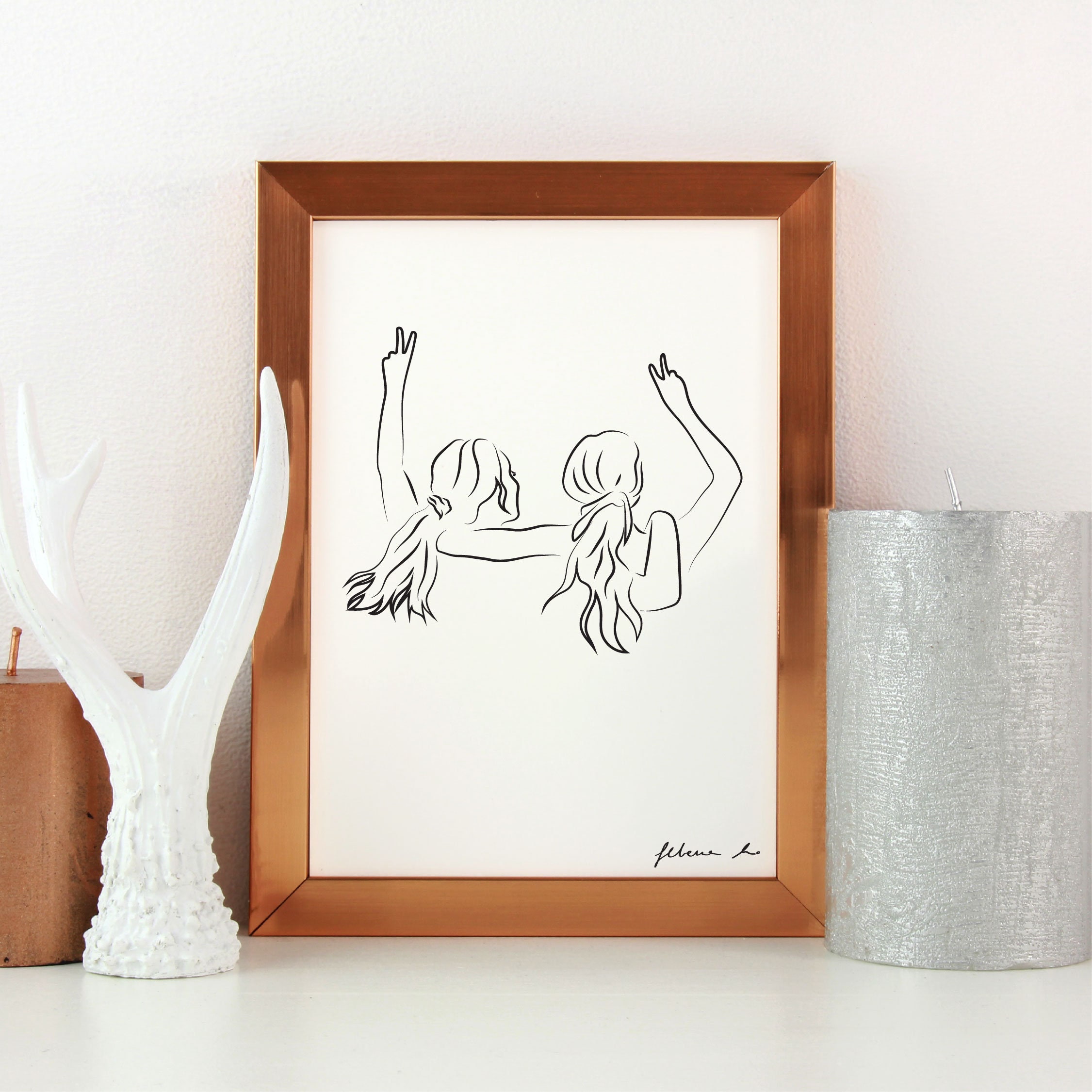 Best Friends Hug, Girl Line Art, Friendship Drawing, Gift for Friend ...