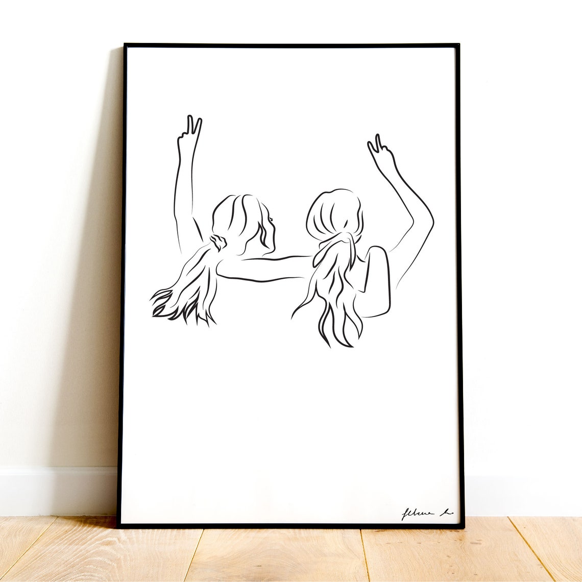 Best Friends Hug, Girl Line Art, Friendship Drawing, Gift for Friend ...