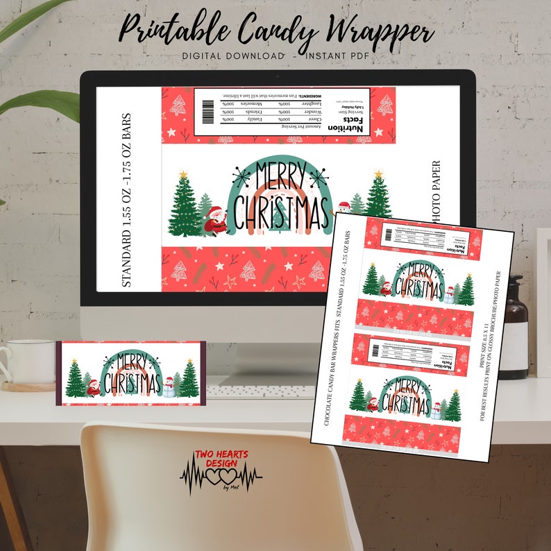 Merry Christmas Candy Bar Wrapper Instant Digital Download, Print as ...