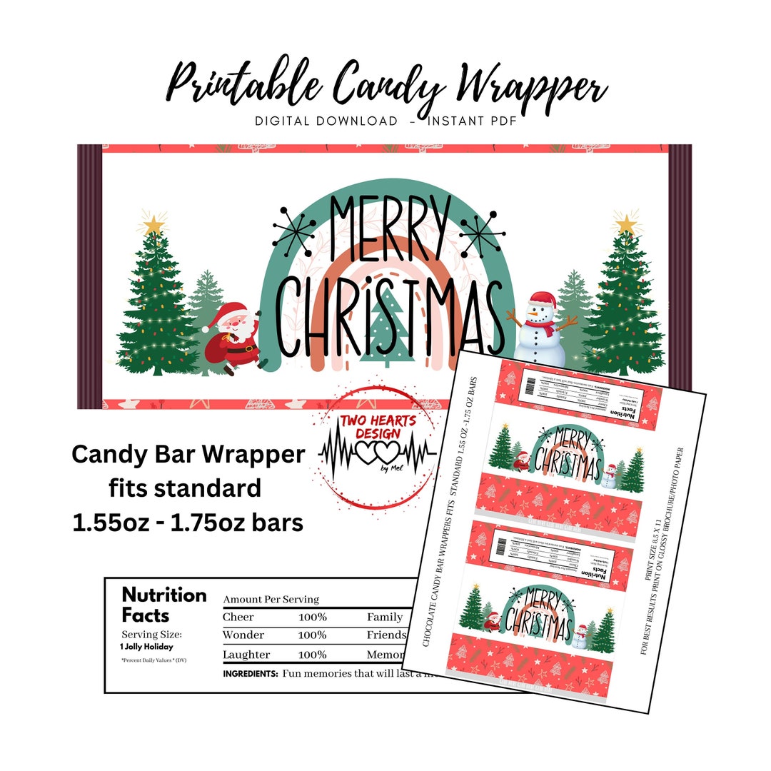 Merry Christmas Candy Bar Wrapper Instant Digital Download, Print as ...