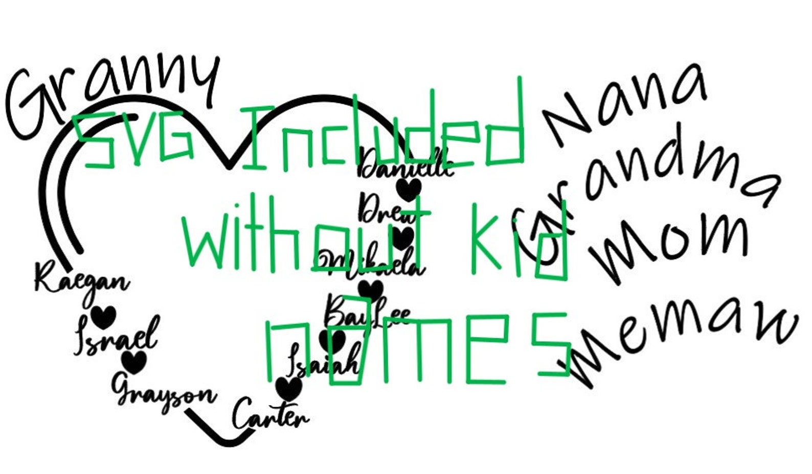 Heart With Grandchildren Names SVG// Multiple Grandmother Names and 2 ...