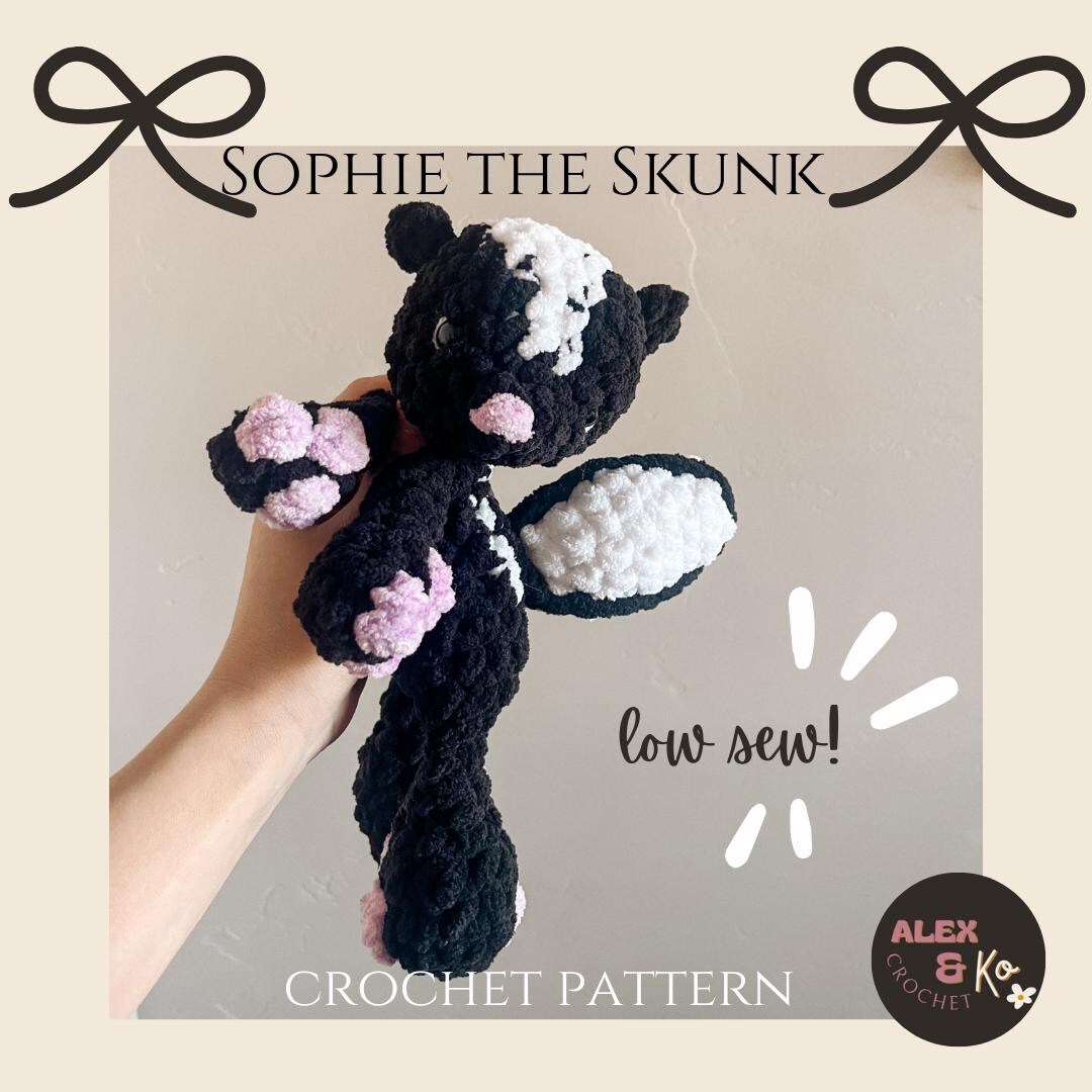 Sophie the Skunk Crochet Skunk Plushie Pattern| LOW SEW! | Instant ...