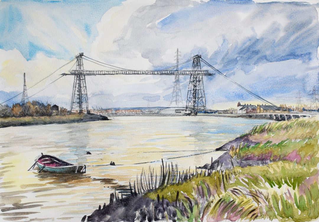 Newport Transporter Bridge With Small Boat A5 - Art Print - Etsy