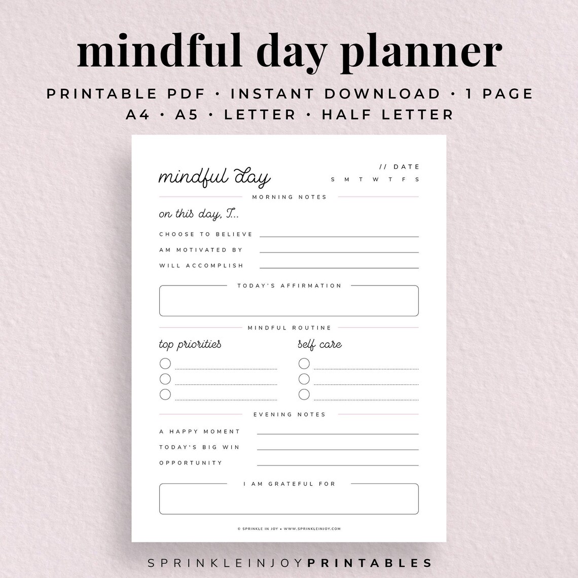 Mindful Day Printable Planner Mindfulness Day Journal Daily - Etsy