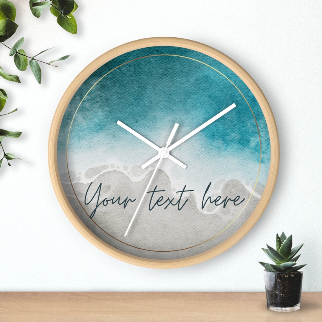 Personalized Wall Clock, Watercolor Beach Clock, Silent Clock, Beach ...