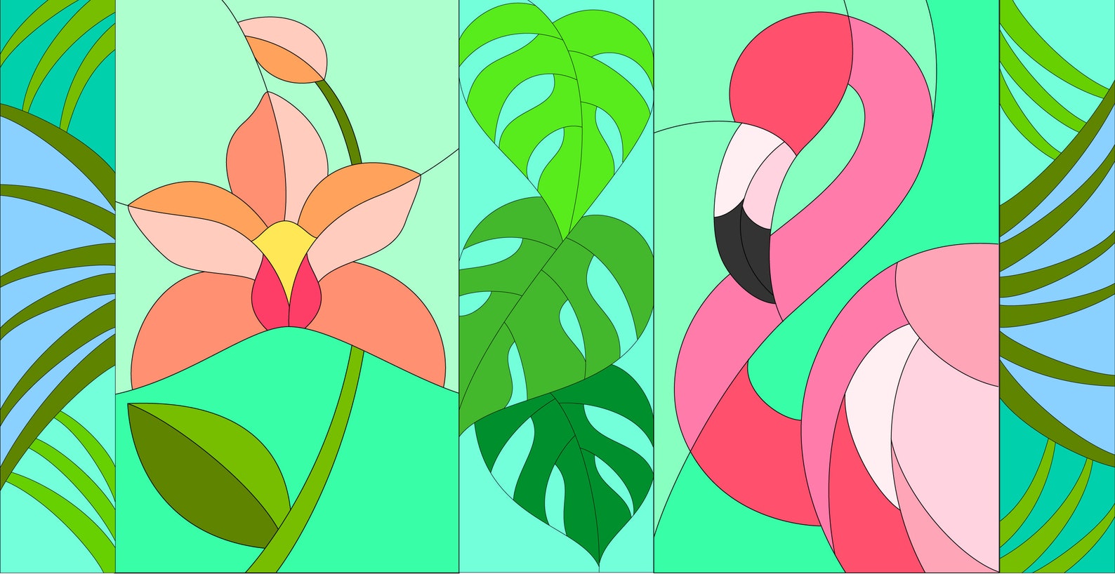 Tropical Flamingo PDF Art Quilt Pattern, Curve Piecing, Instant ...