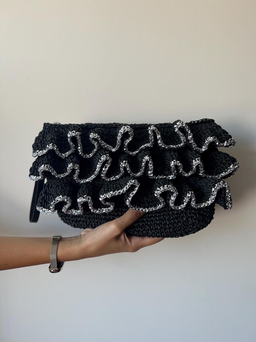 Crochet Ruffled Clutch: Handmade Raffia Wedding Party Bag - Etsy