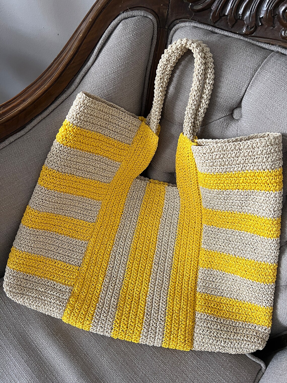 Summer Shoulder Tote Bag, Knit Shoulder Bag, Handmade Tote Bag, Striped ...