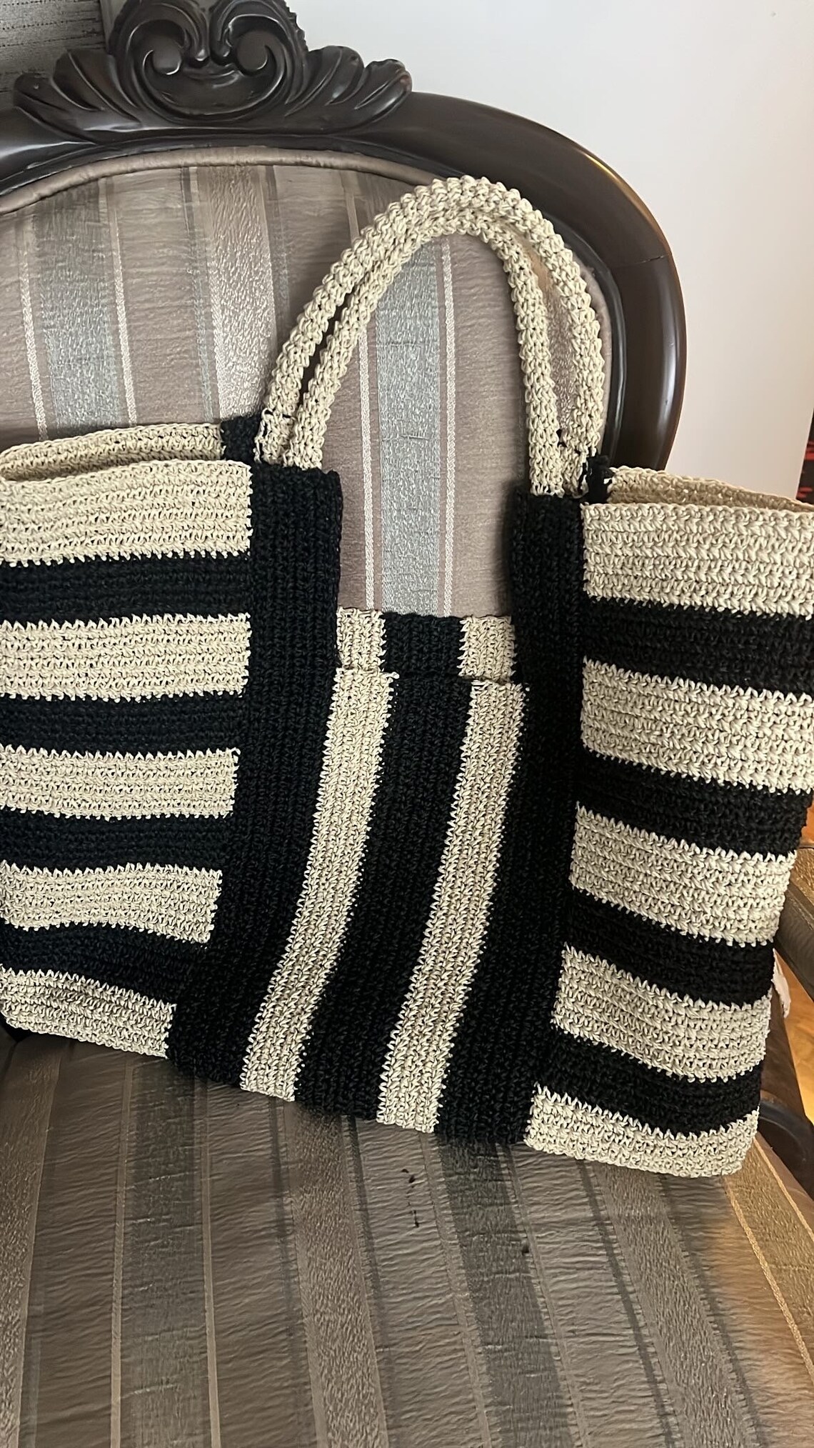 Summer Shoulder Tote Bag, Knit Shoulder Bag, Handmade Tote Bag, Striped ...