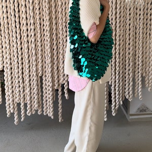 Luxury Bag,knitted Sequin Sparkle Bag, Handmade Sequin Bag, Sequin Mesh ...