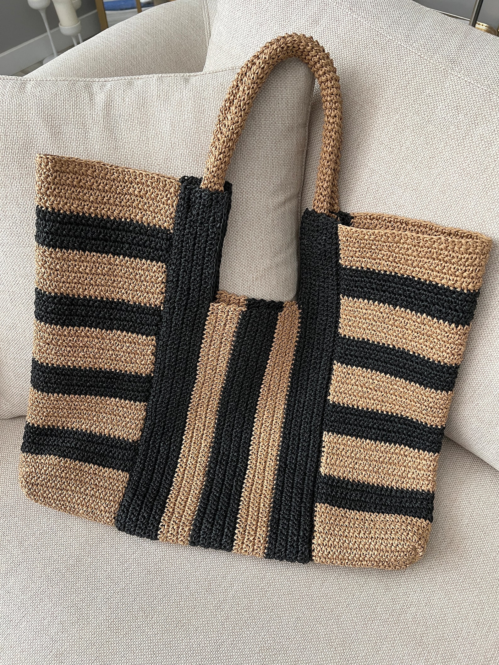 Summer Shoulder Tote Bag, Knit Shoulder Bag, Handmade Tote Bag, Striped ...
