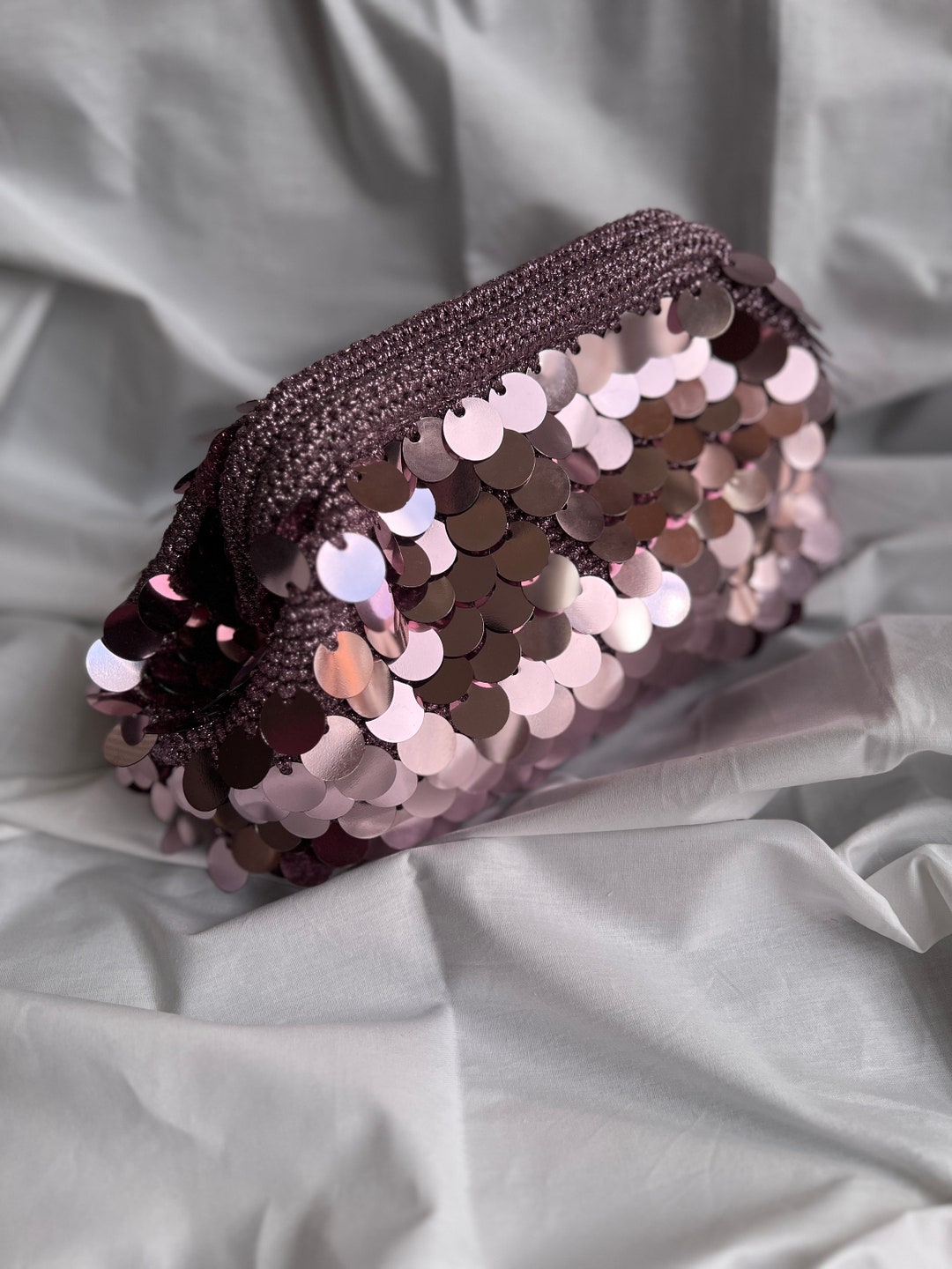 Crochet Bag, Luxury Bag, Handmade Sequin Clutch, Knitted Sequin Clutch ...