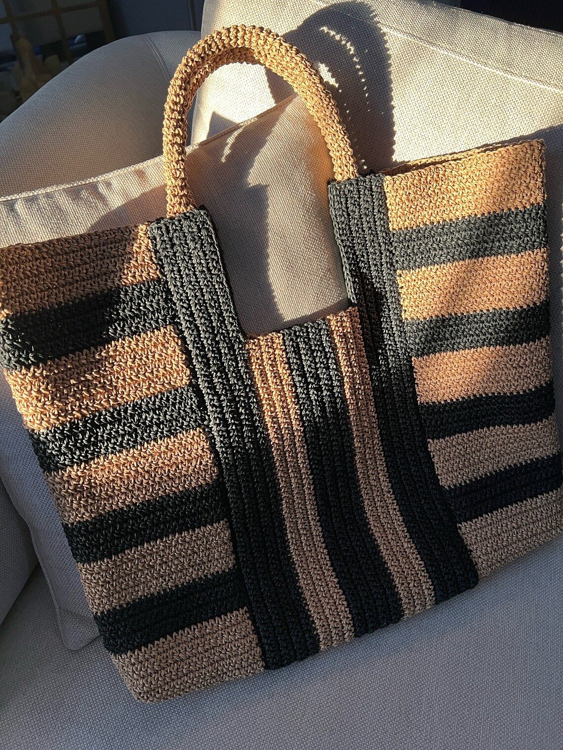 Summer Shoulder Tote Bag, Knit Shoulder Bag, Handmade Tote Bag, Striped ...