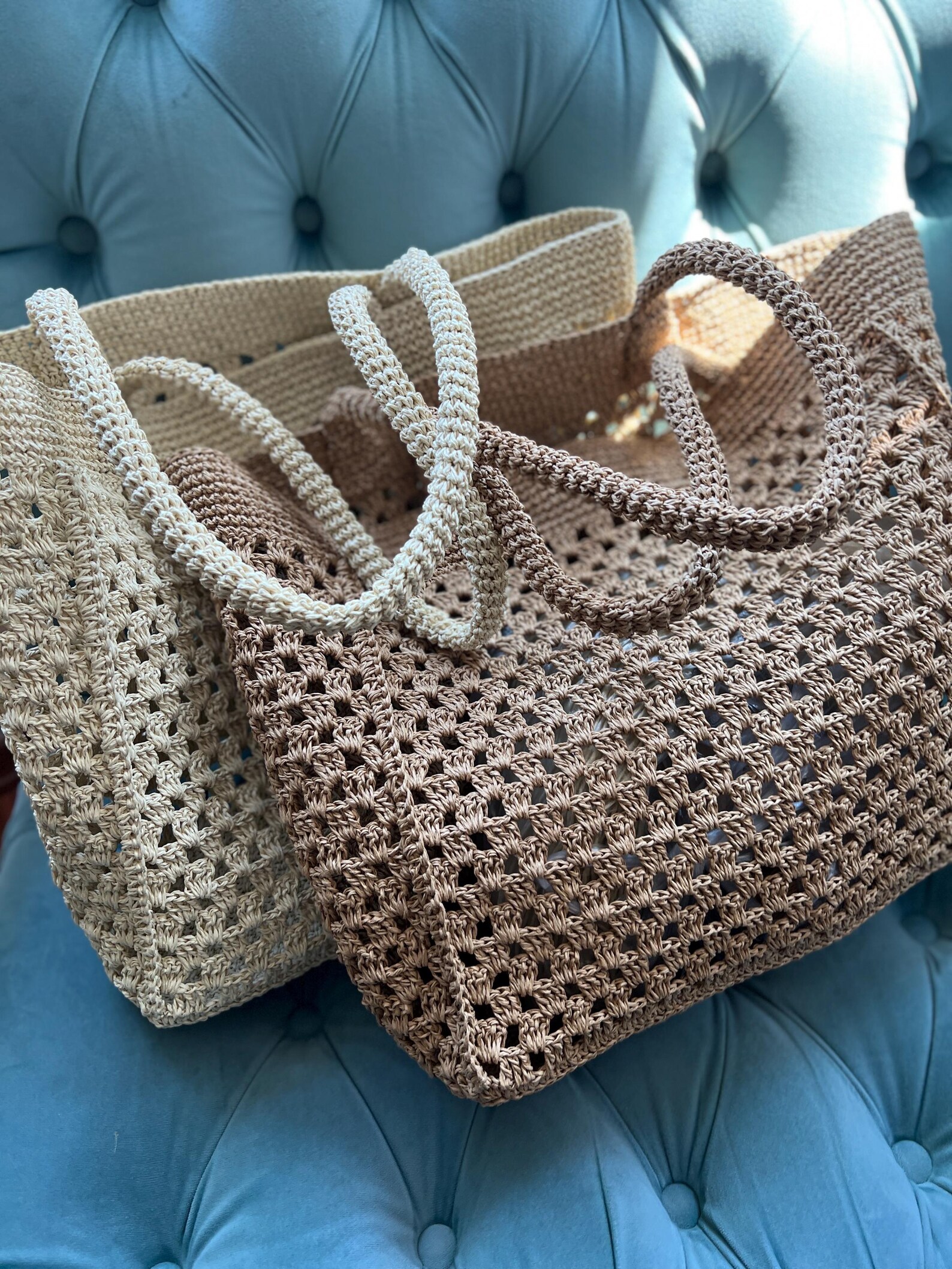 Summer Shoulder Tote Bag, Knit Shoulder Bag, Handmade Tote Bag, Straw ...