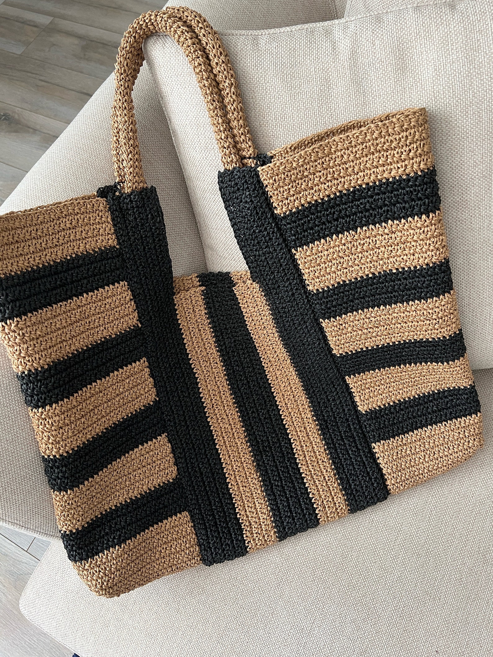 Summer Shoulder Tote Bag, Knit Shoulder Bag, Handmade Tote Bag, Striped ...