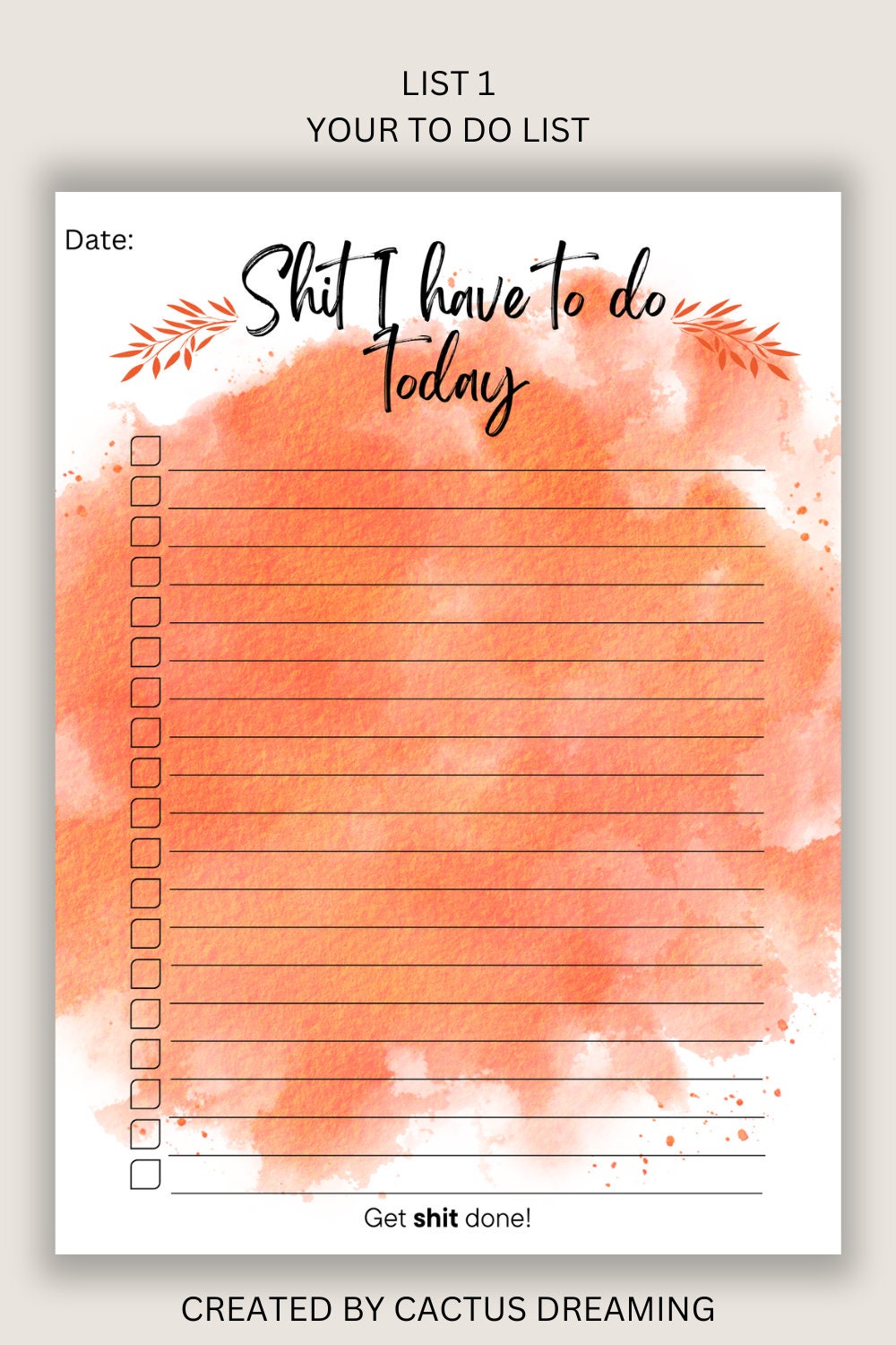 Orange To-do List Digital Download, Digital Planner Instant Download ...