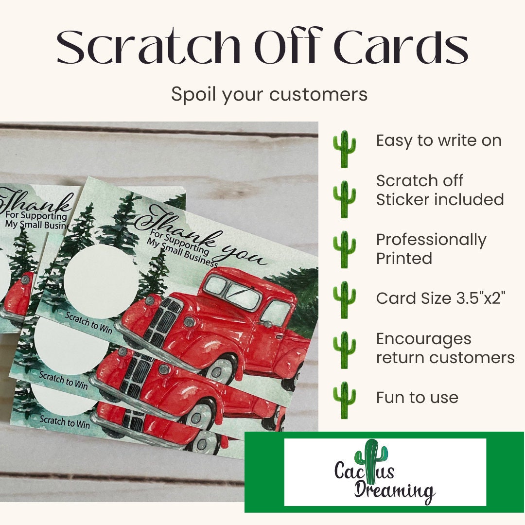 Scratch off Thank You Cards Christmas Scratchcard, Red Truck and Pine ...