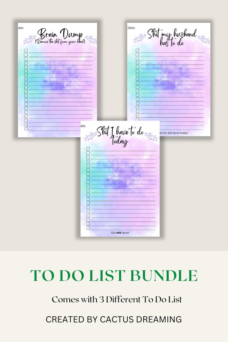 Fun to Do List Funny Brain Dump, Check List, Household Management ...