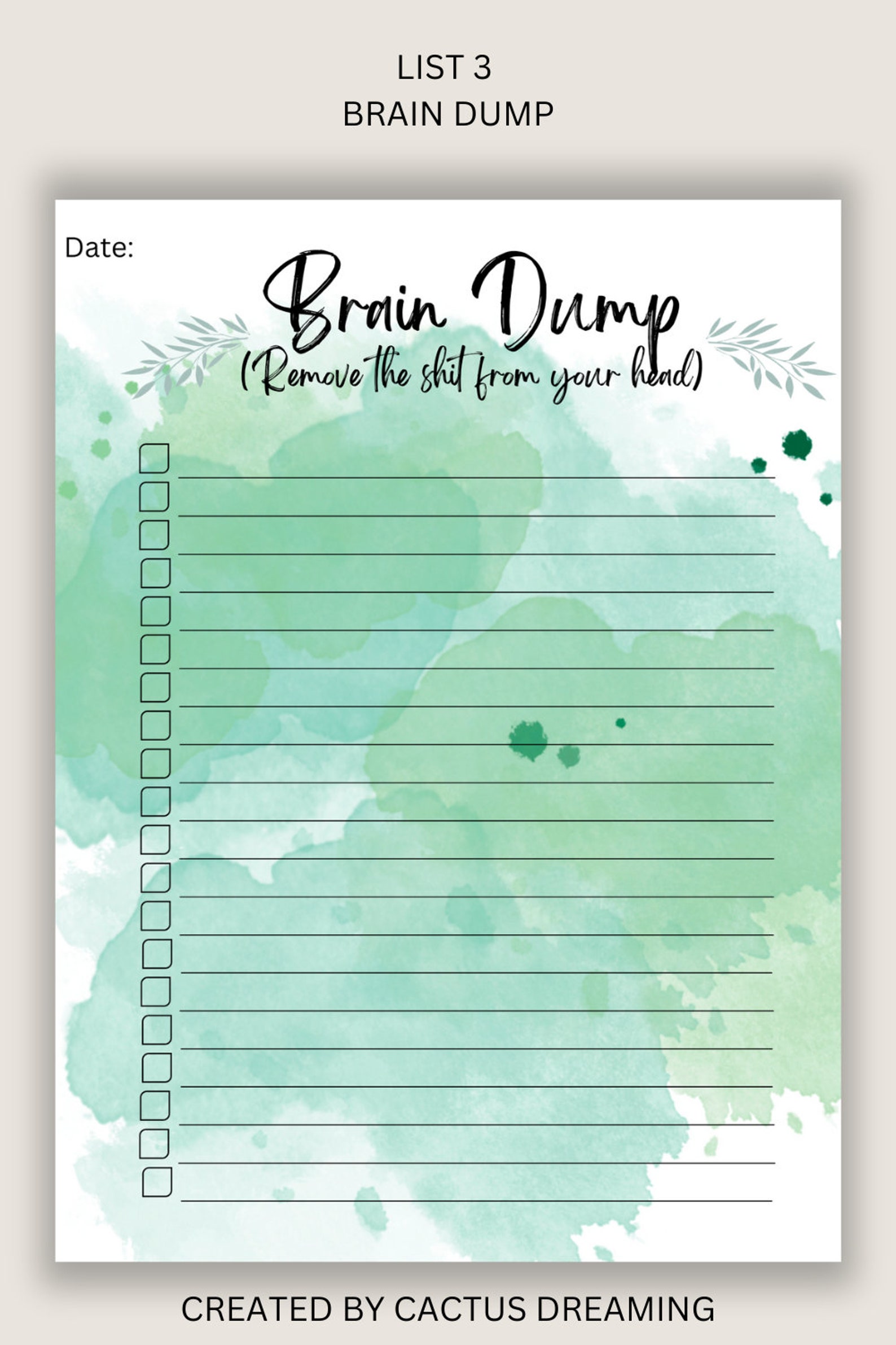 Fun to Do List Funny Brain Dump Hunny Do List Digital Download, Green ...
