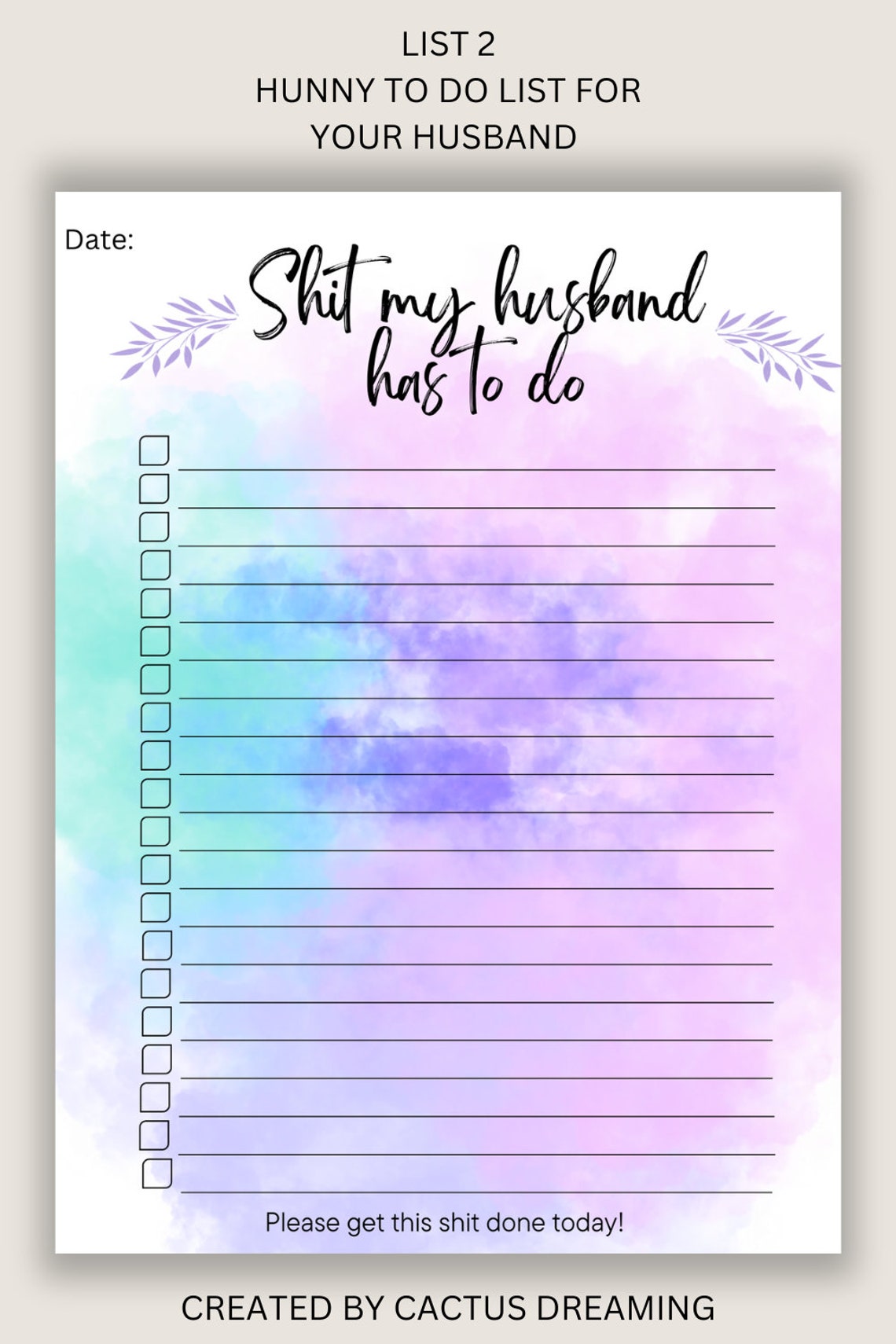 Fun to Do List Funny Brain Dump Hunny Do List Digital Download Half ...