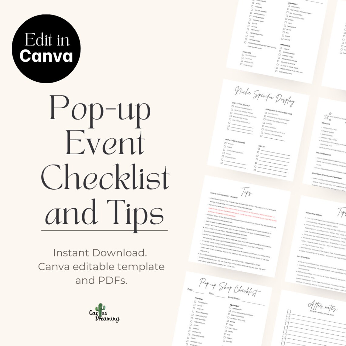 Editable Checklist Canva Template Pop-up Shop Vendor Tips Market ...