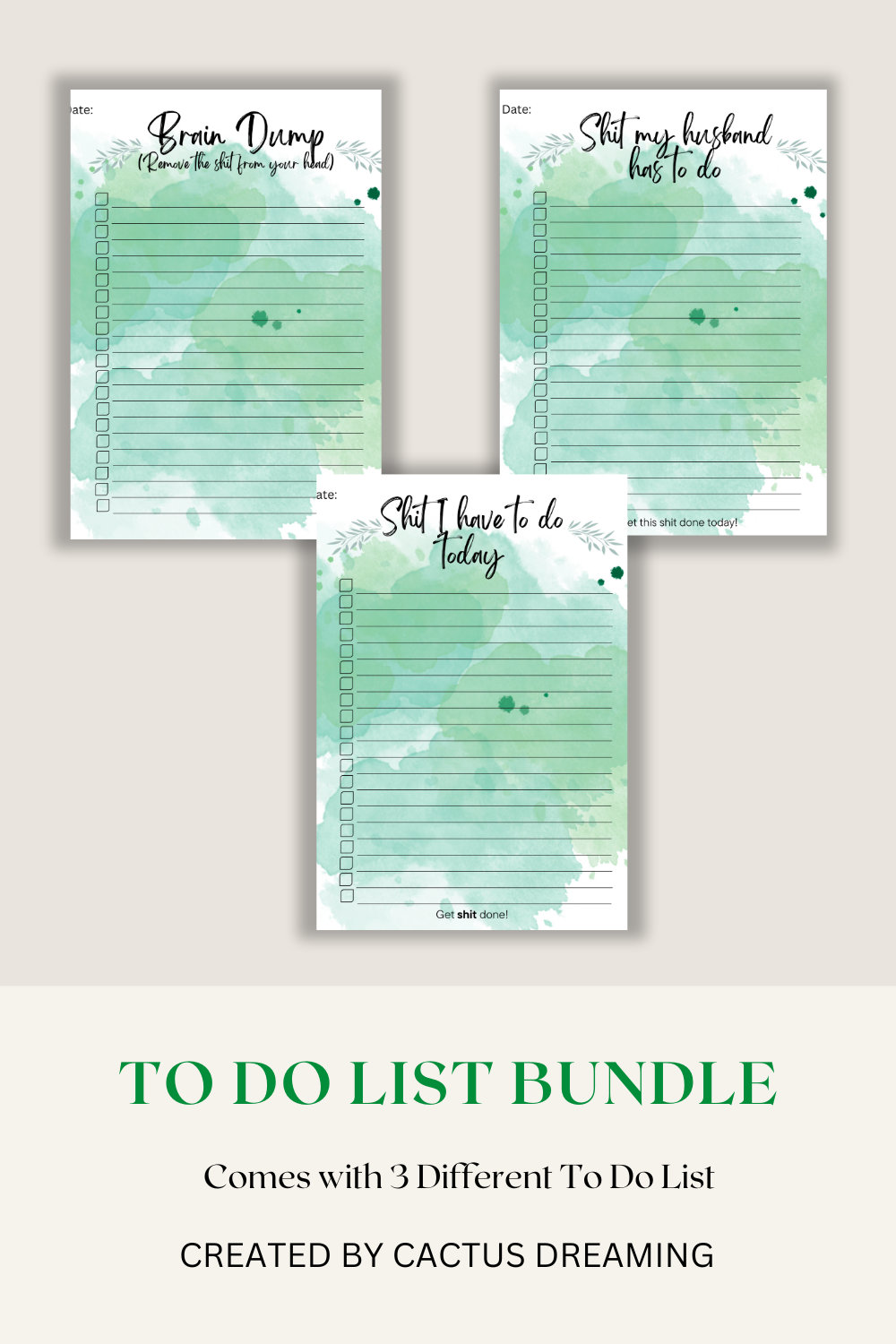 Fun to Do List Funny Brain Dump Hunny Do List Digital Download, Green ...