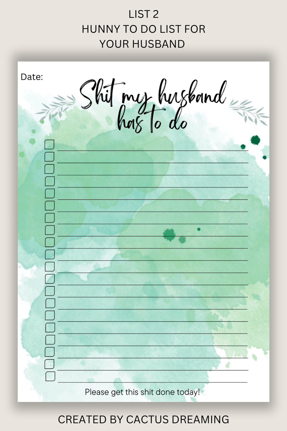 Fun to Do List Funny Brain Dump Hunny Do List Digital Download, Green ...