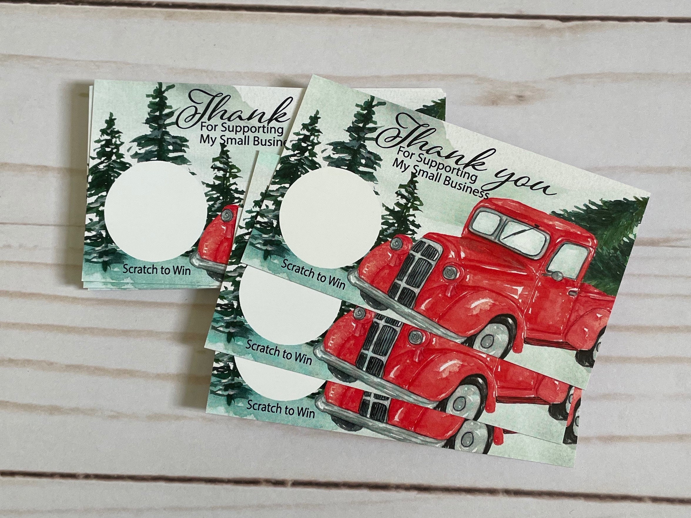 Scratch off Thank You Cards Christmas Scratchcard, Red Truck and Pine ...
