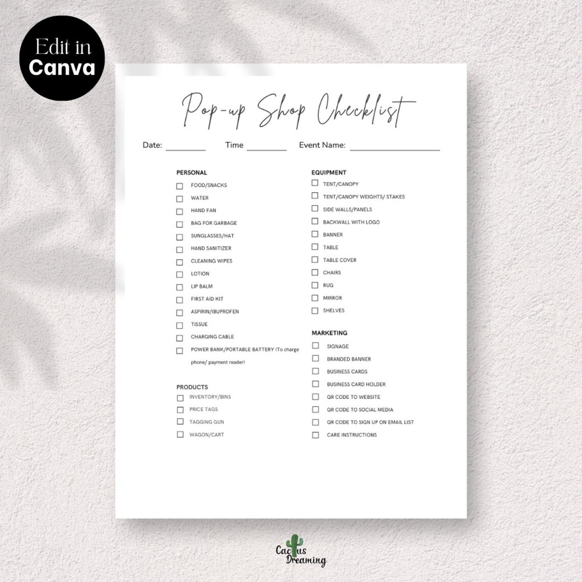 Editable Checklist Canva Template Pop-up Shop Vendor Tips Market ...