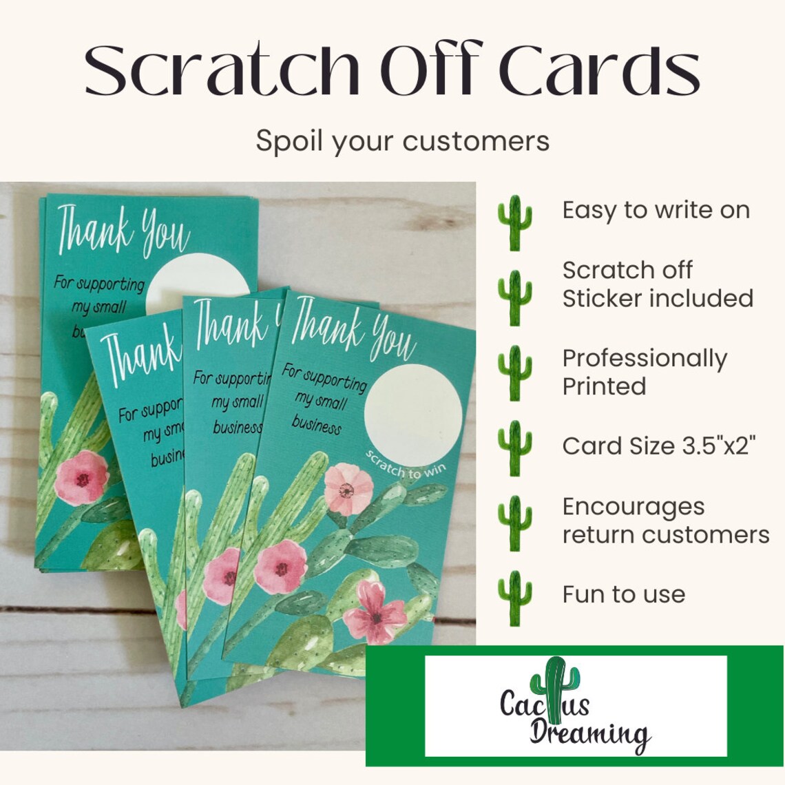 Scratch off Thank You Cards Cactus Scratchcard, Return Customers ...