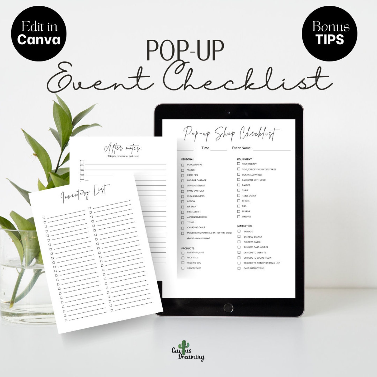 Editable Checklist Canva Template Pop-up Shop Vendor Tips Market ...
