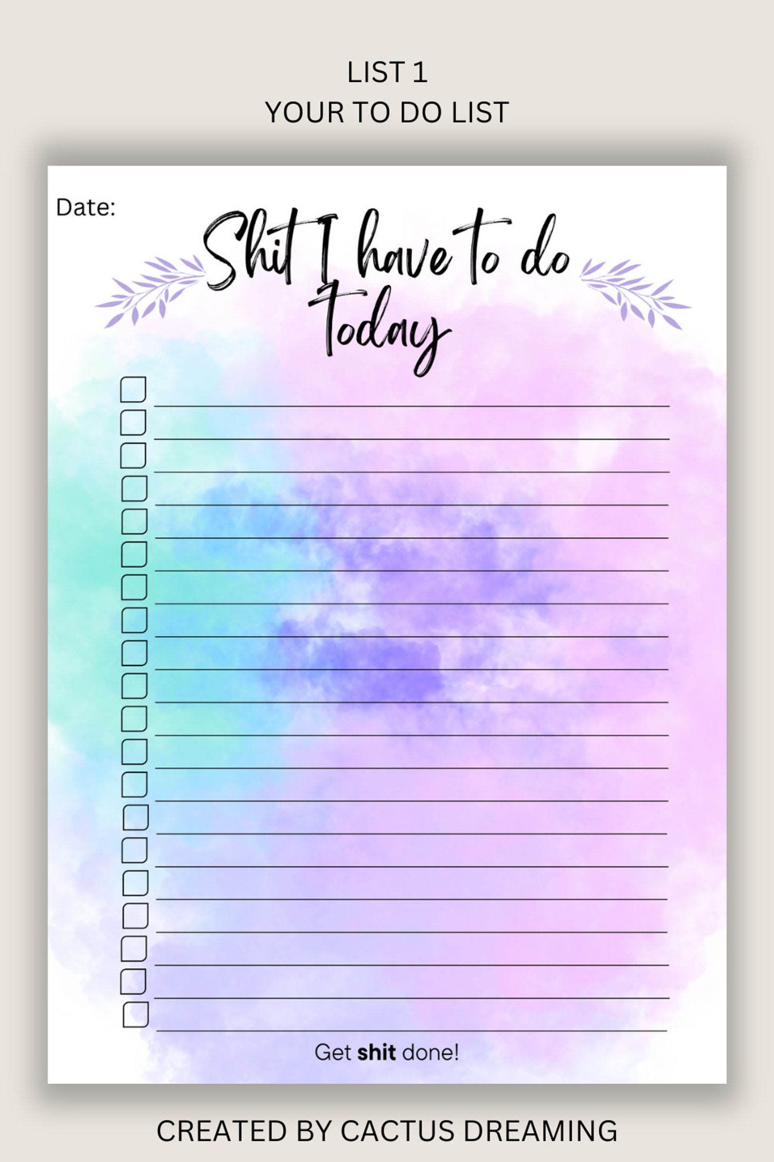 Digital Task Lists, Get Shit Done, Printable Planner, Daily Check List ...