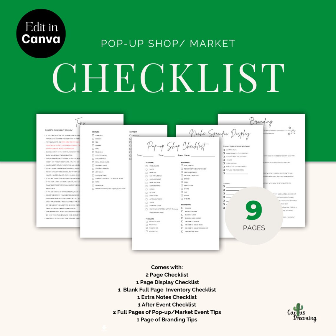 Editable Checklist Canva Template Pop-up Shop Vendor Tips Market ...