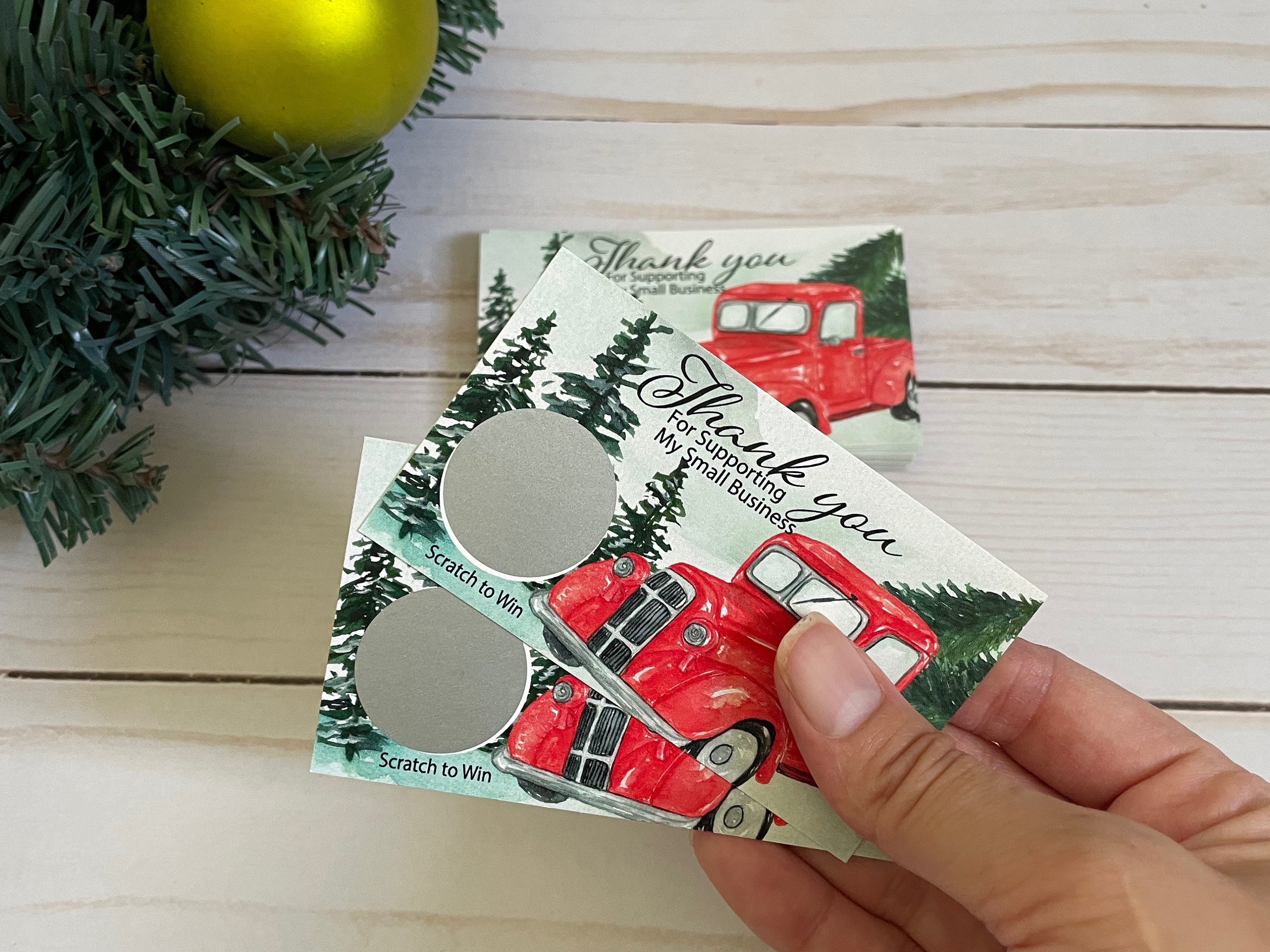 Scratch off Thank You Cards Christmas Scratchcard, Red Truck and Pine ...