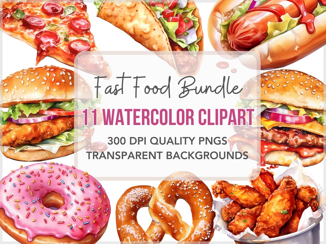Watercolor Fast Food Clipart PNG - Commercial Use - Instant Download ...