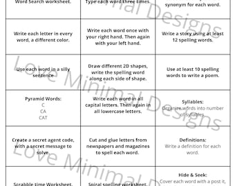 Word Work Spelling Sight Words Choice Board Activities Menu Tic Tac Toe ...