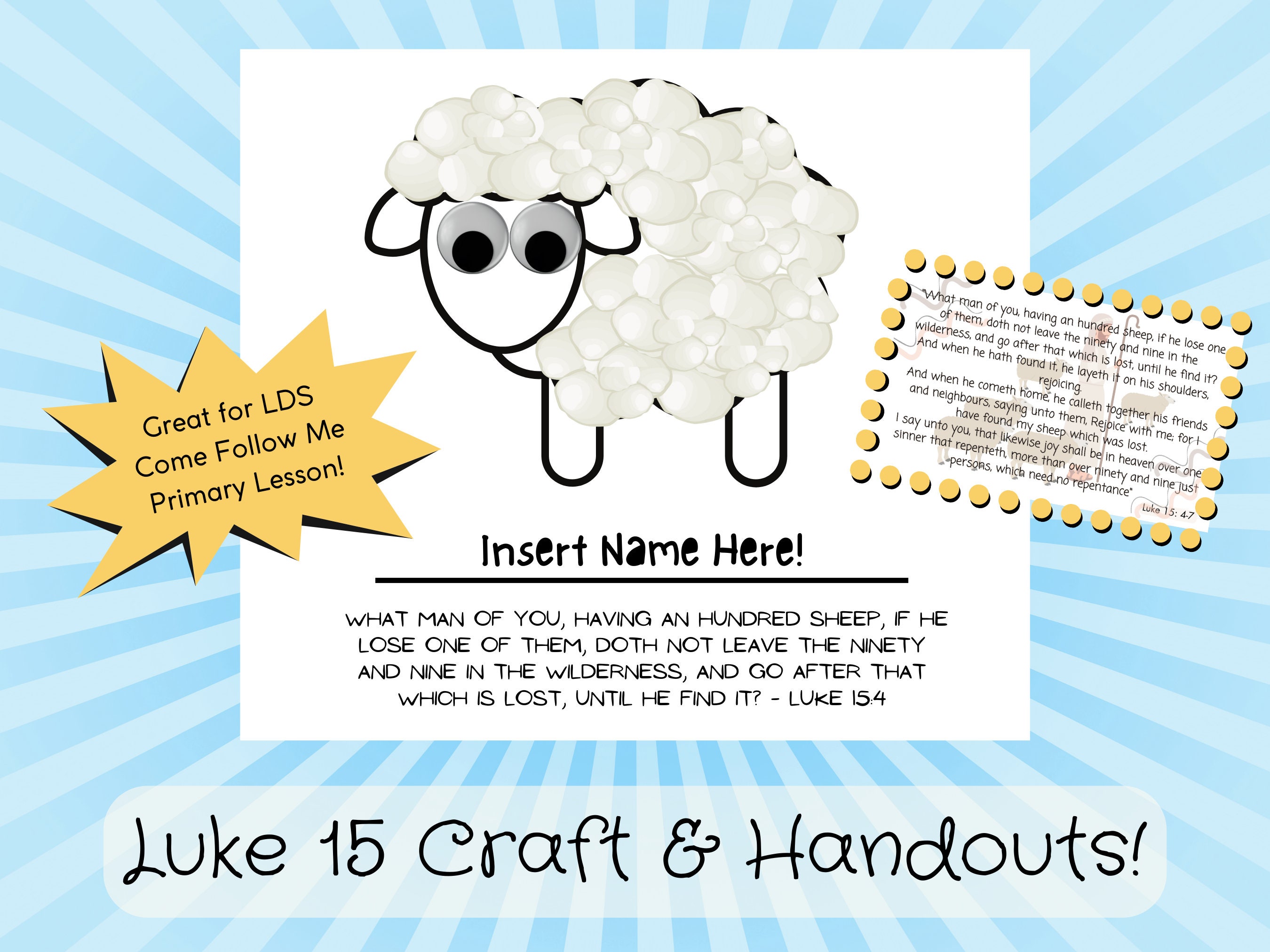 Sheep & Jesus Shepherd Craft, Luke 15, Come Follow Me Primary, Digital ...