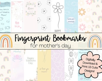 Mother's Day Printable Bookmark Flower Fingerprint Bookmark Mother's ...