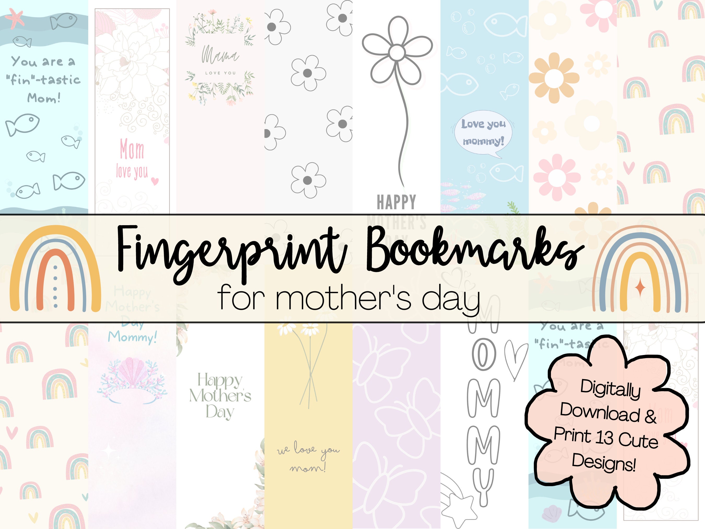 Mother's Day Fingerprint Bookmarks, Digital Download - Etsy