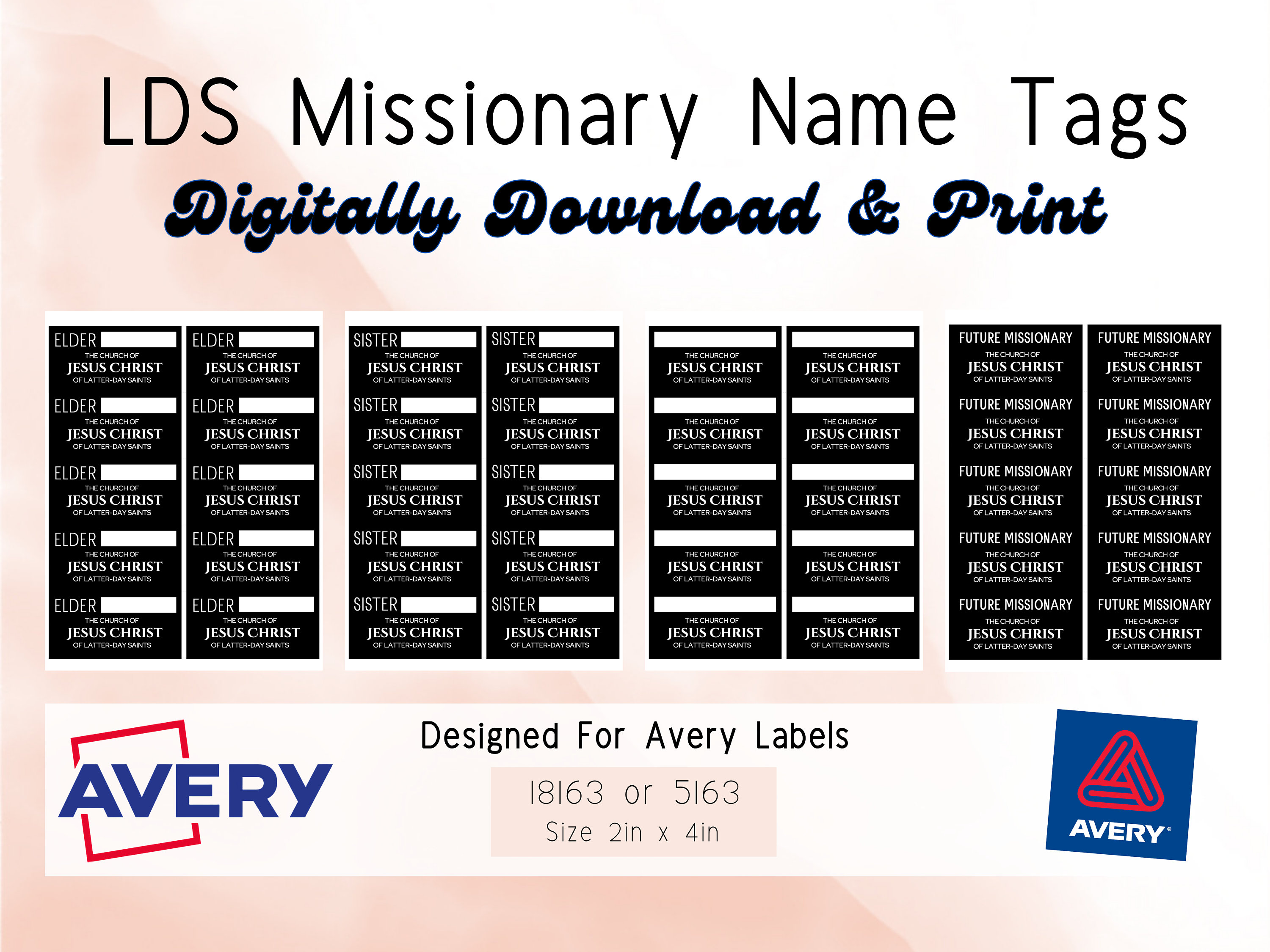 Avery Label Stickers LDS Missionary Name Tags - 18163 or 5163 ...