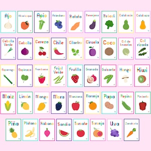 Spanish/english Flashcards, Fruits and Vegetables - Etsy
